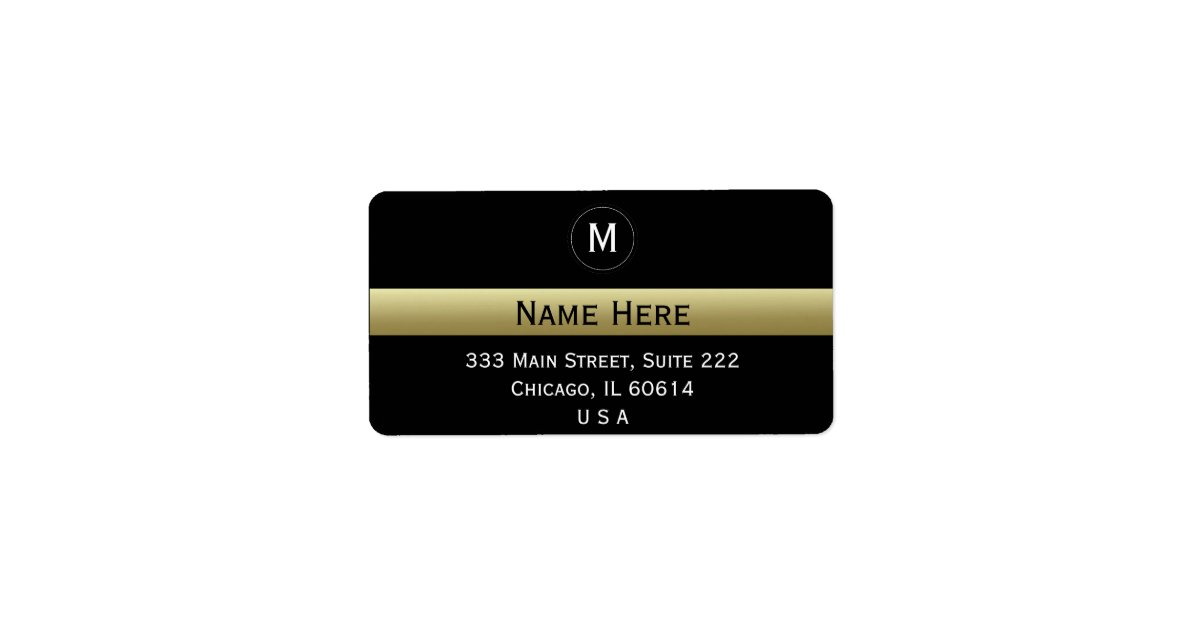 Stylish Black & Gold Ribbon Name, Initial Monogram Label | Zazzle