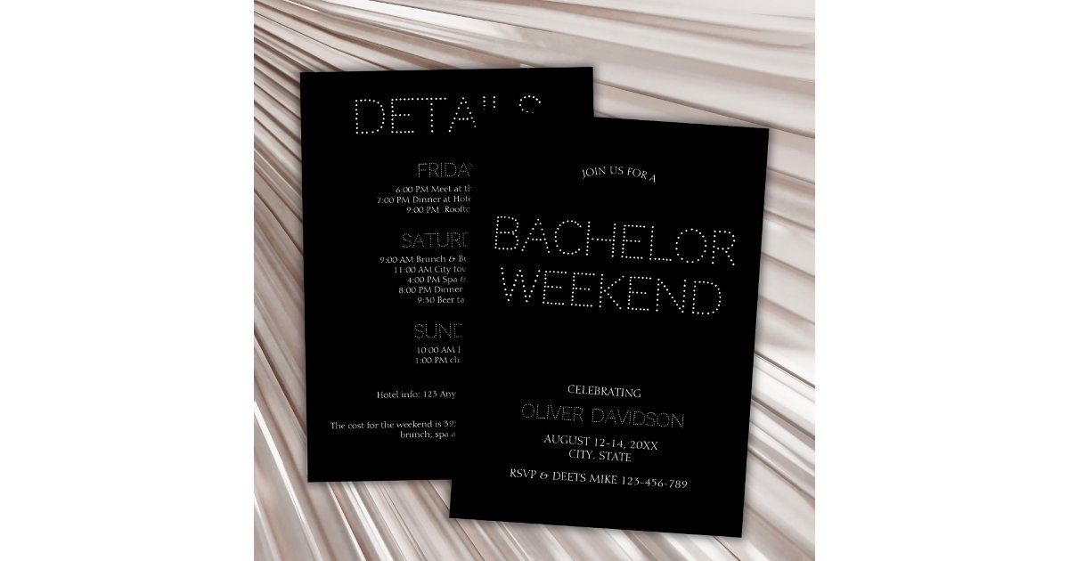 Stylish Black Lights Bachelor Weekend Itinerary Invitation | Zazzle