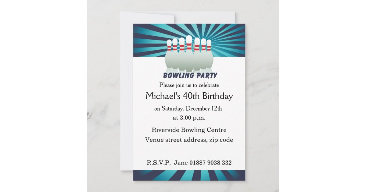 Stylish Ten Pin Bowling Birthday Party Invitation | Zazzle