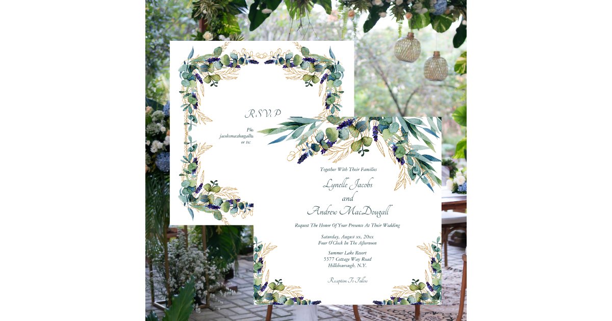 Summer Blue Green Watercolor Floral Wedding Invitation | Zazzle