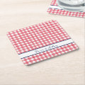 Summer Red Gingham, Chequered July 4th Square Paper Coaster | Zazzle
