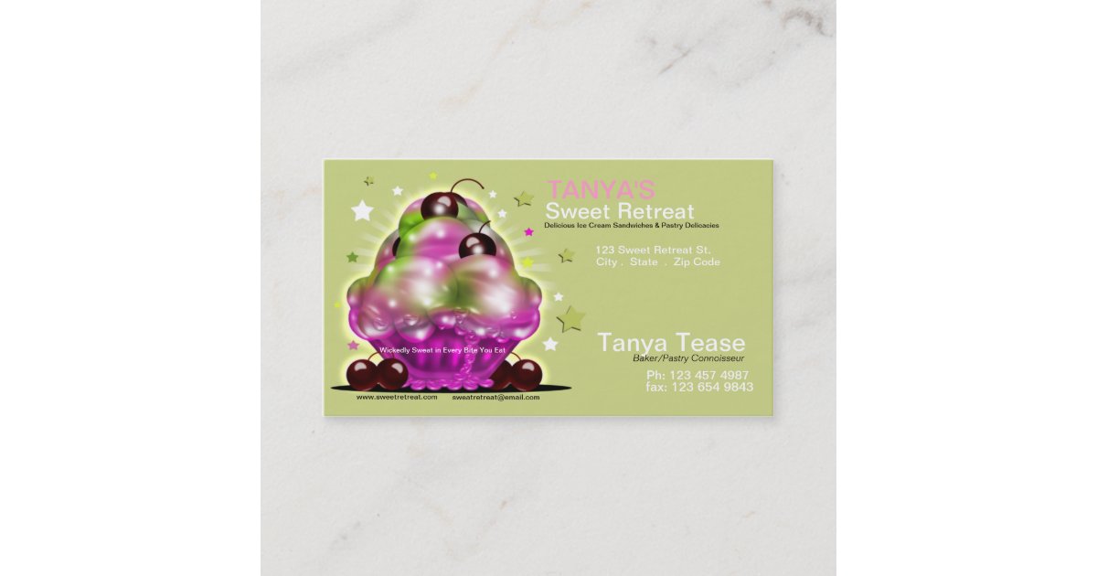 Sundae with Tart Cherry Toppings Business Card | Zazzle