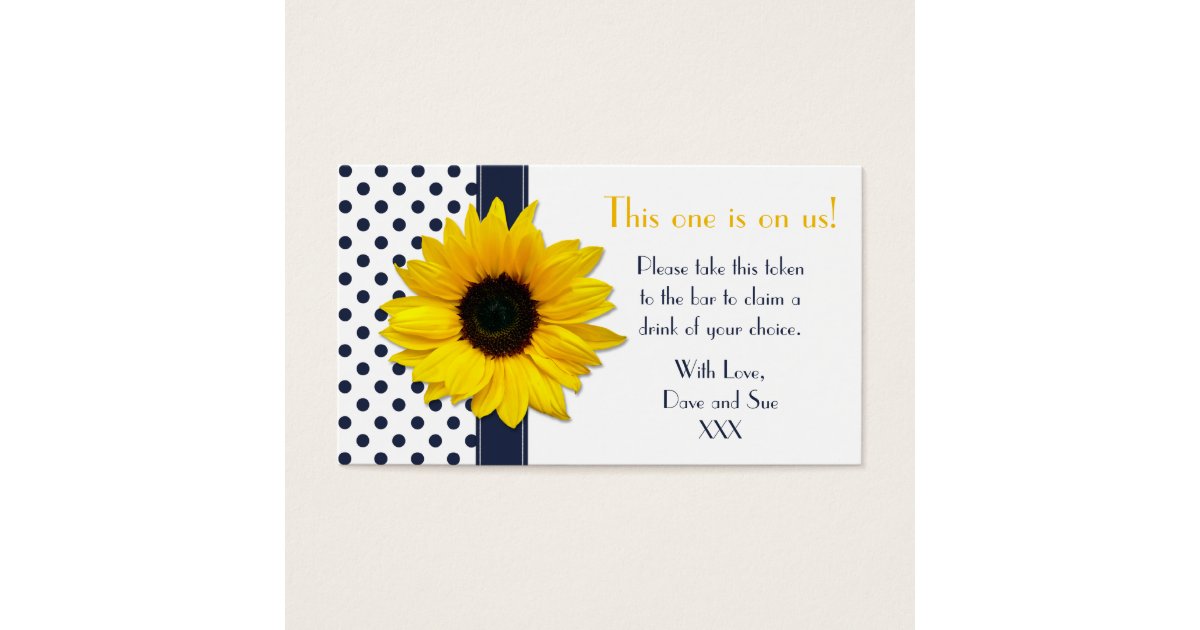 Sunflower Navy Blue Polka Dot Drink Ticket Tokens | Zazzle