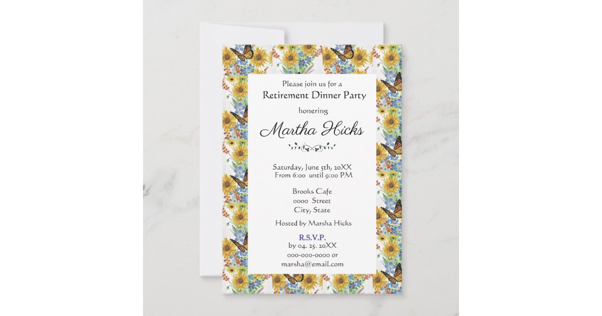 Sunflowers and Butterflies Retirement Party Invitation | Zazzle