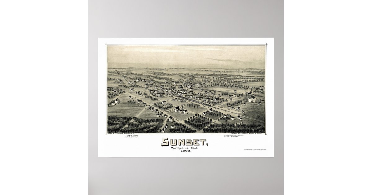Sunset, TX Panoramic Map - 1890 Poster | Zazzle
