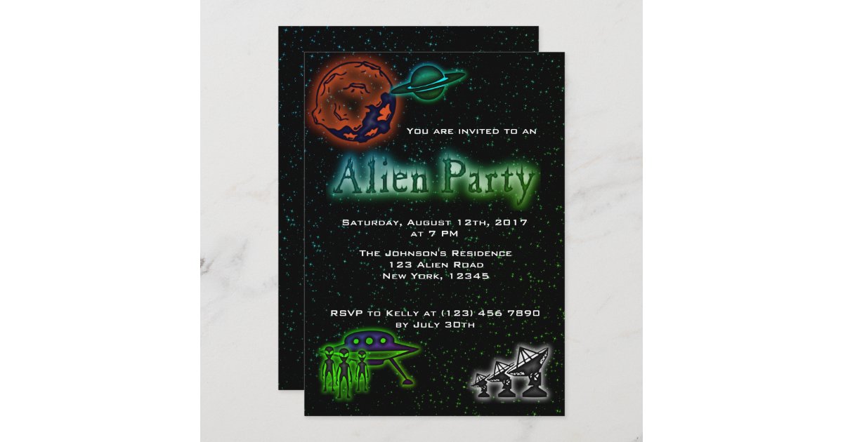 Super Cool Alien & UFO Party Invite | Zazzle
