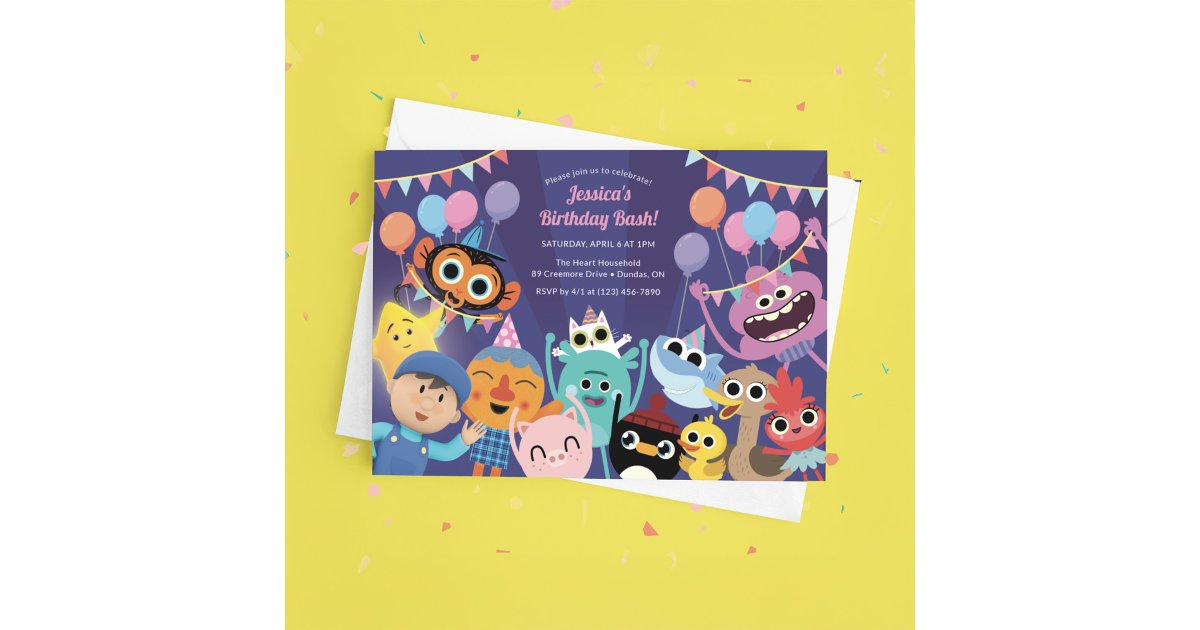 Super Simple Characters Festive Birthday Invitation | Zazzle