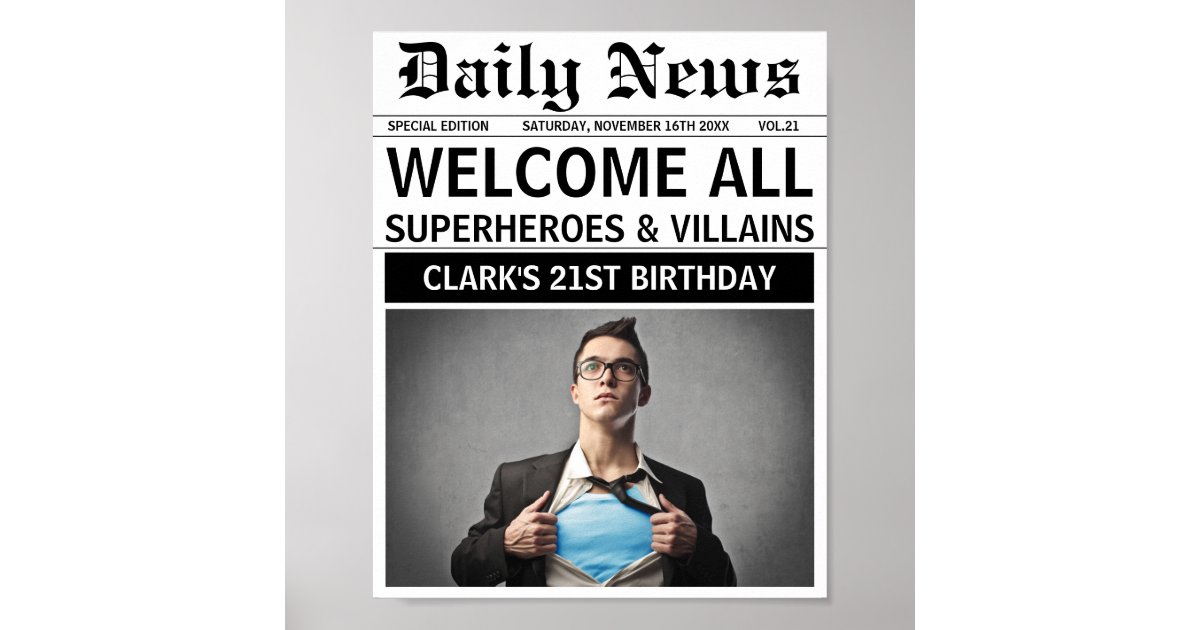 Superheroes and Villains Birthday Party Welcome Poster | Zazzle