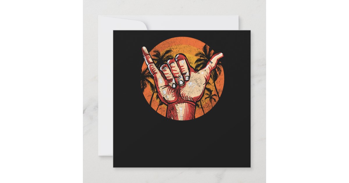 Surfing Shaka Shaka Hand Hang Loose Sign Palm Tree Invitation | Zazzle
