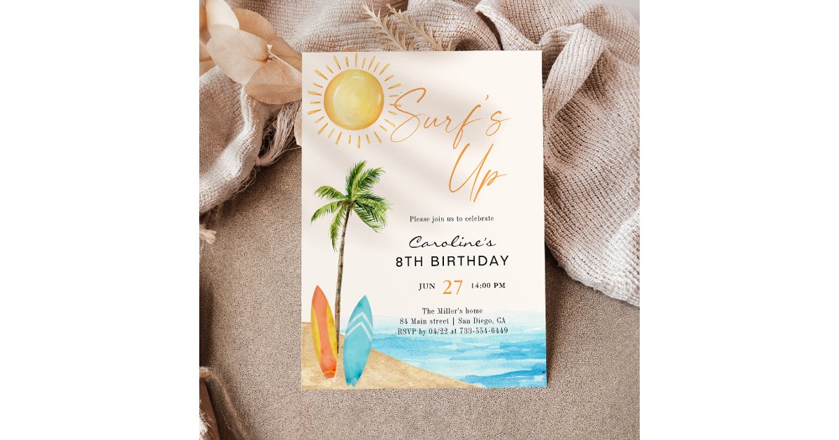 Surf's Up Summer Beach Birthday Party Invitation | Zazzle