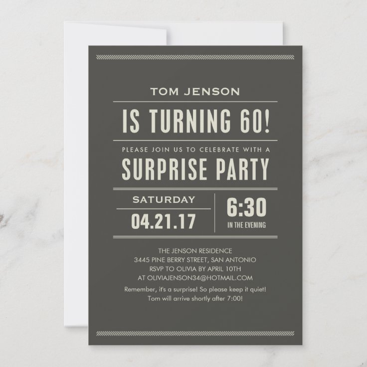 Surprise 60th Birthday Invitations | Zazzle