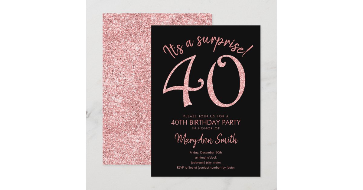 Surprise Forty Rose Gold 40th Birthday Invitation | Zazzle