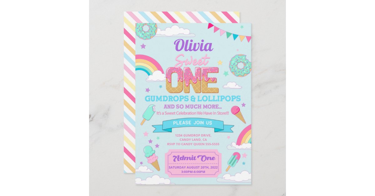 Sweet One 1st Birthday Party Candy Land Invitation | Zazzle