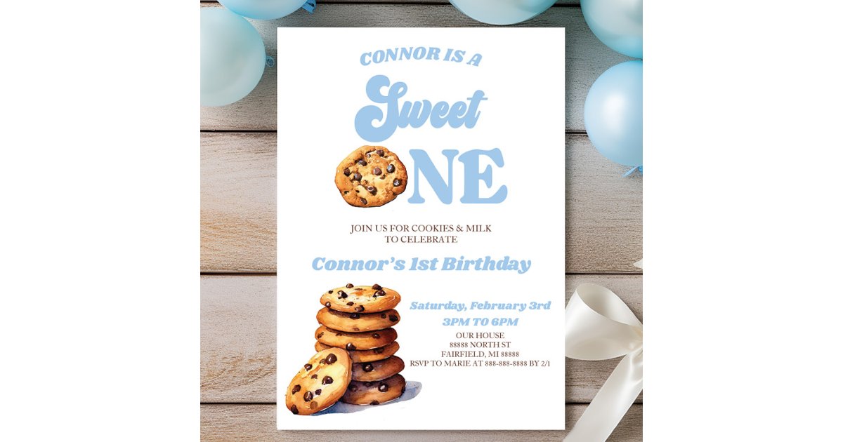 Sweet One Cookies and Milk 1st Birthday Party Invitation | Zazzle