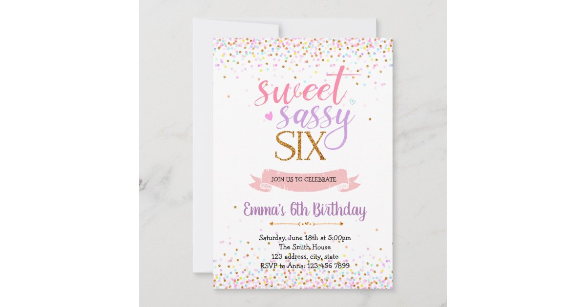 Sweet sassy six birthday party theme invitation | Zazzle