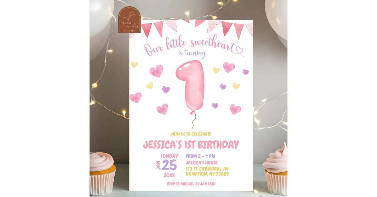 Sweetheart is Turning One Birthday Invitation | Zazzle