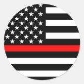 Symbolic Thin Red Line American Flag graphic on a Classic Round Sticker ...