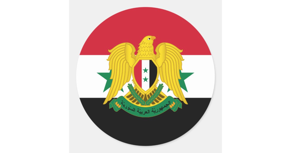 Syrian Flag & Coat of Arms, Flag of Syria Classic Round Sticker | Zazzle