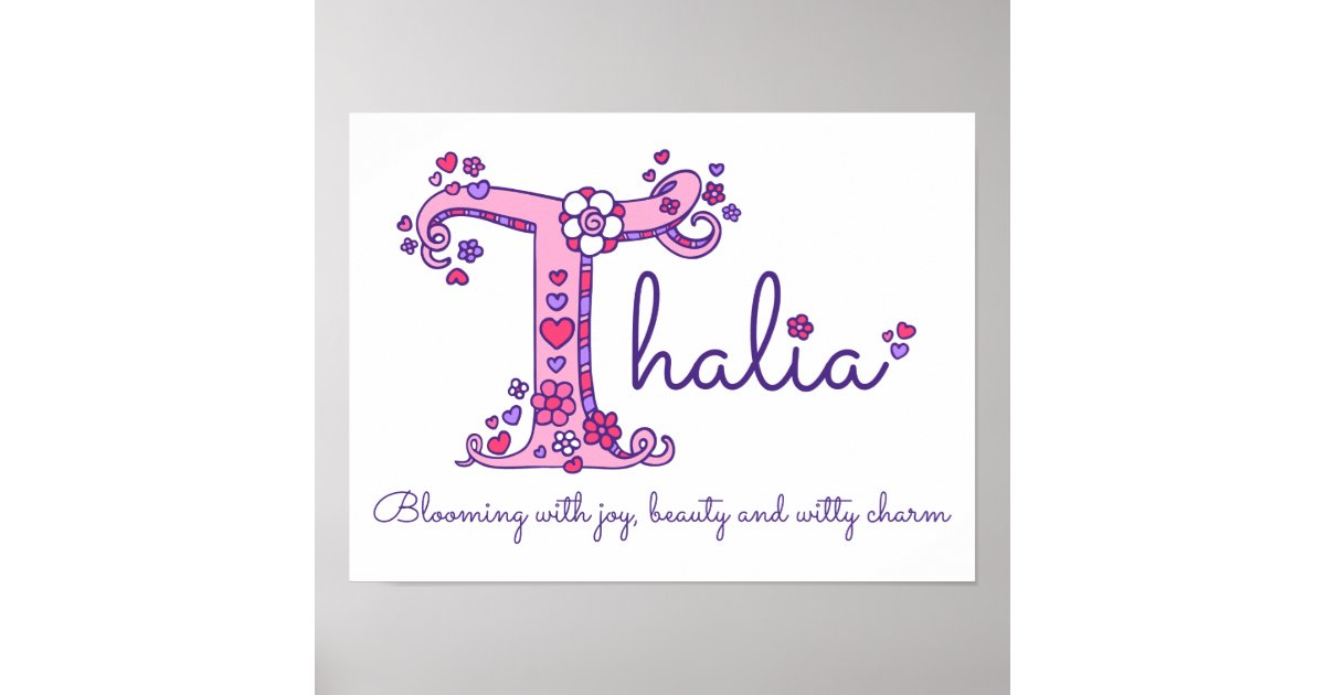 T monogram art Thalia girls name meaning poster | Zazzle