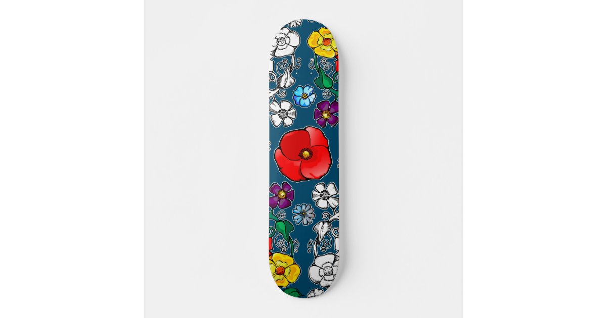Tapis de fleurs au coquelicot skateboard | Zazzle
