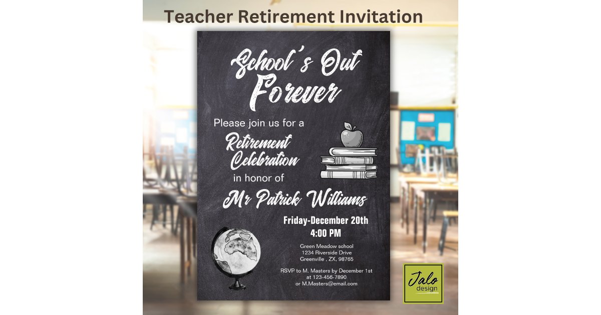Teacher Retirement Chalk Blackboard Nostalgic Invitation | Zazzle