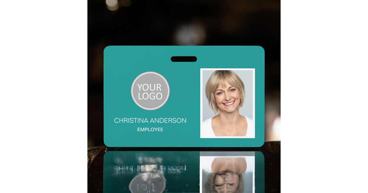Teal Employee Name Logo Photo Corporate Work Badge | Zazzle