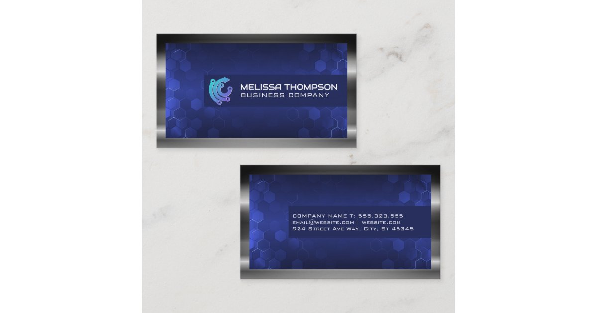 Tech Logo | Modern Geometric Background Business Card | Zazzle