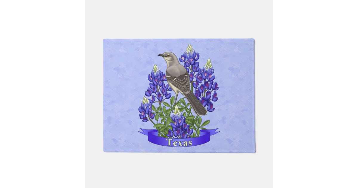 Texas State Mockingbird & Bluebonnet Flower Doormat | Zazzle