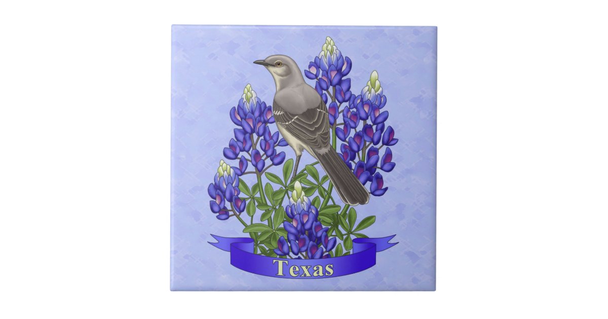 Texas State Mockingbird & Bluebonnet Flower Tile | Zazzle
