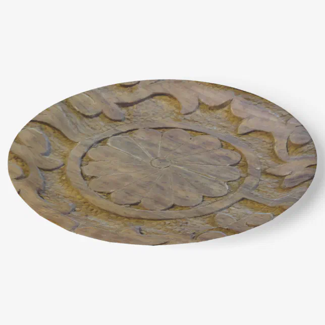 Textured Teak Wood Scroll Design Custom Paper Plate | Zazzle