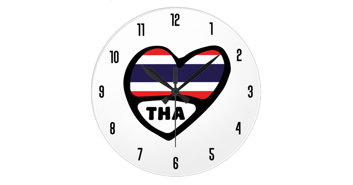 Thailand Country Code THA Flag Heart Large Clock Zazzle thailand-country-code-tha-flag-heart-large-clock-zazzle