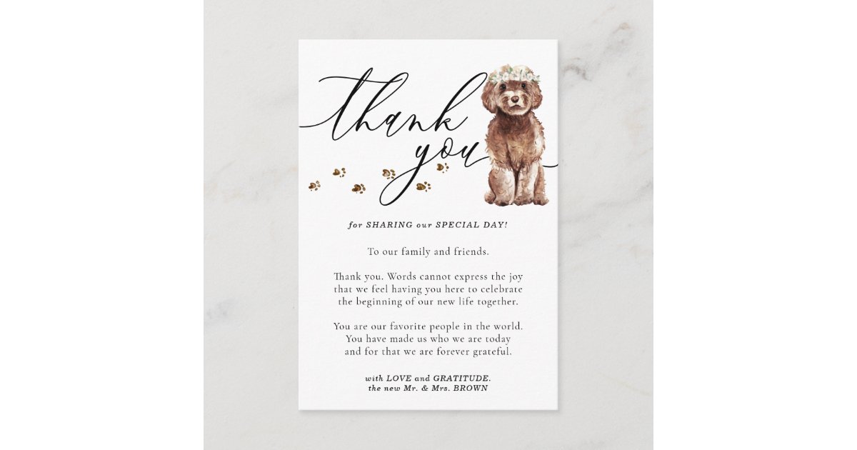 Thank You Brown Cavapoo puppy dog Wedding Enclosure Card | Zazzle