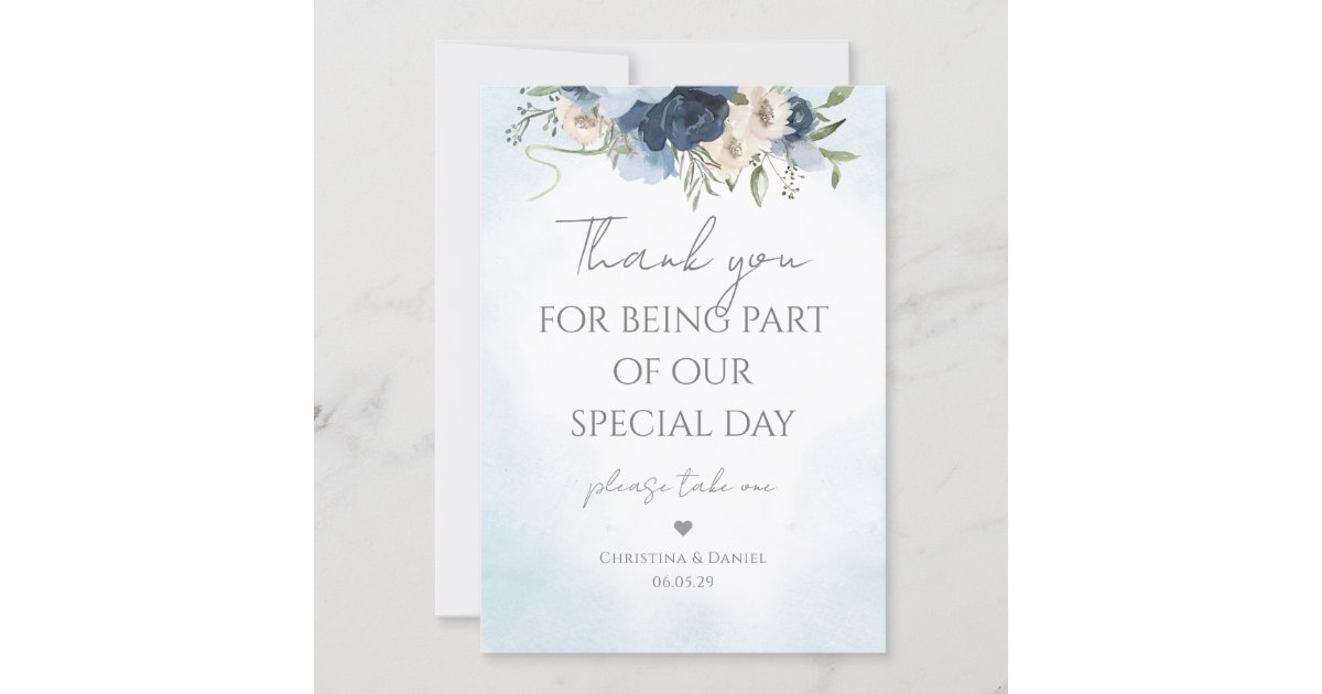 Thank You for Being Part of Our Day Floral Blue Invitation | Zazzle