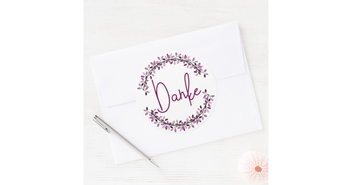 Thank You German Danke Typography Chic Leaf Wreath Classic Round ...