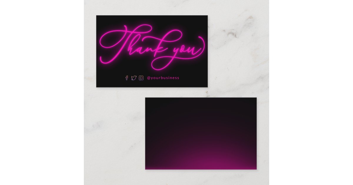 thank you neon pink business card | Zazzle