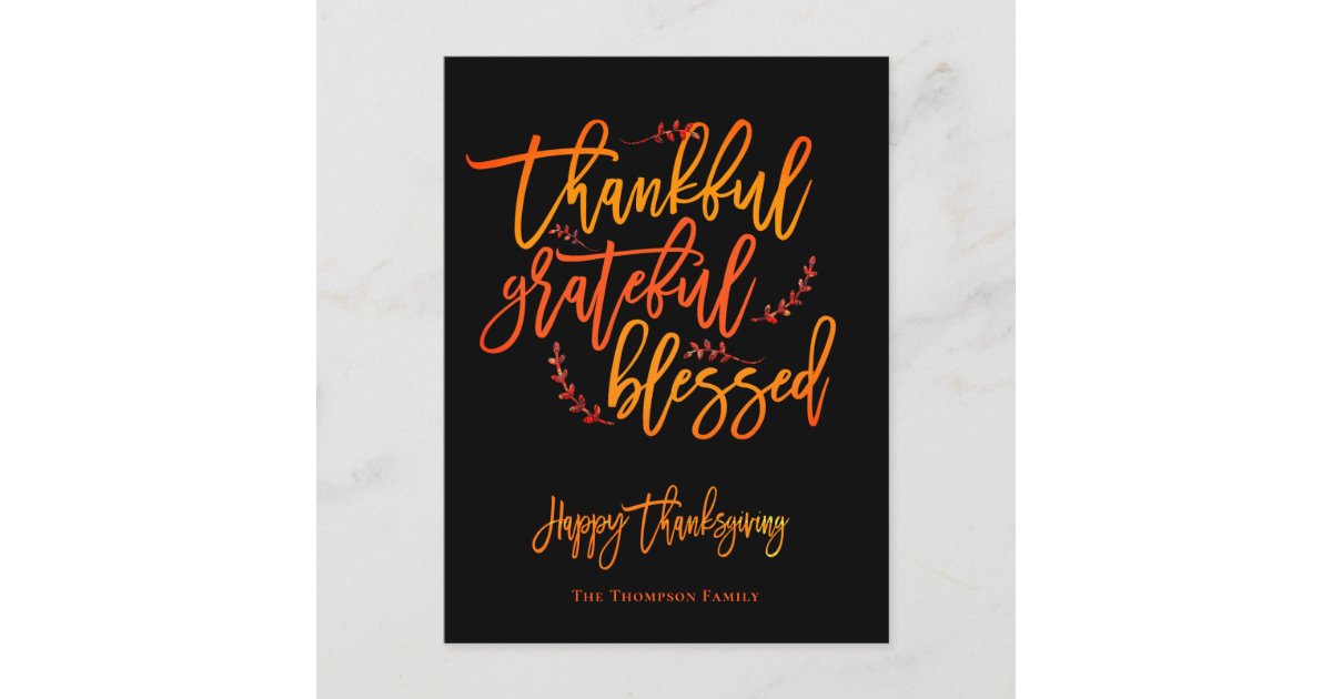 Thankful Grateful Blessed Happy Thanksgiving Name Holiday Postcard | Zazzle