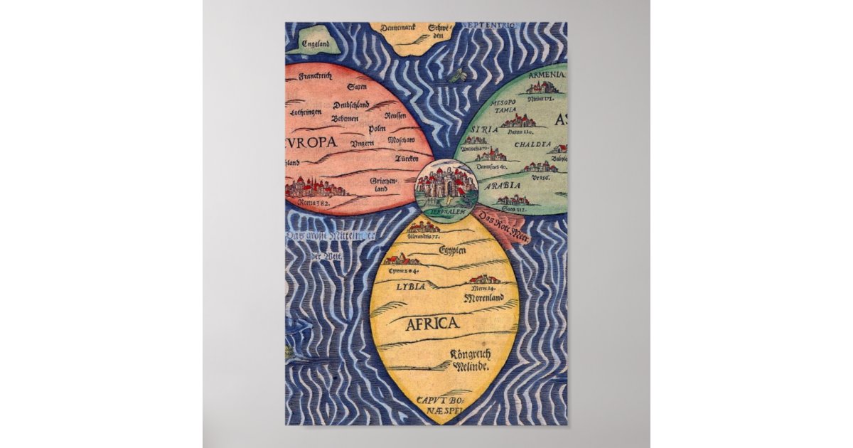 THE BUNTING CLOVER LEAF MAP OF JERUSALEM (1581) POSTER | Zazzle