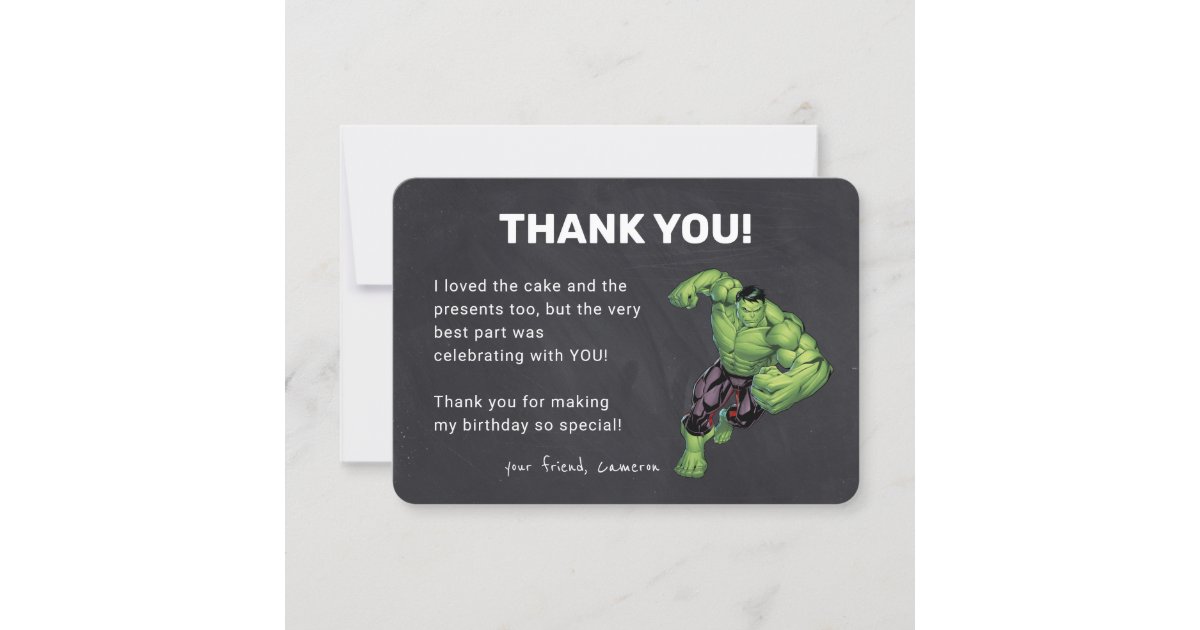 The Hulk Chalkboard Birthday Thank You Invitation | Zazzle