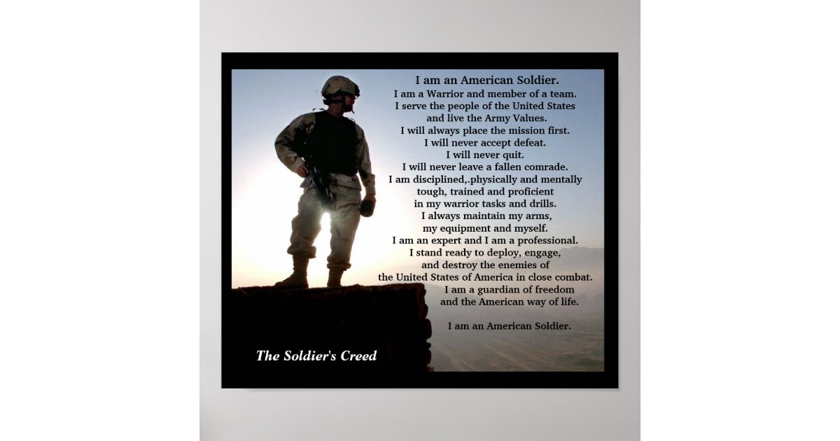 The Soldiers Creed Military Warrior Ethos Poster | Zazzle