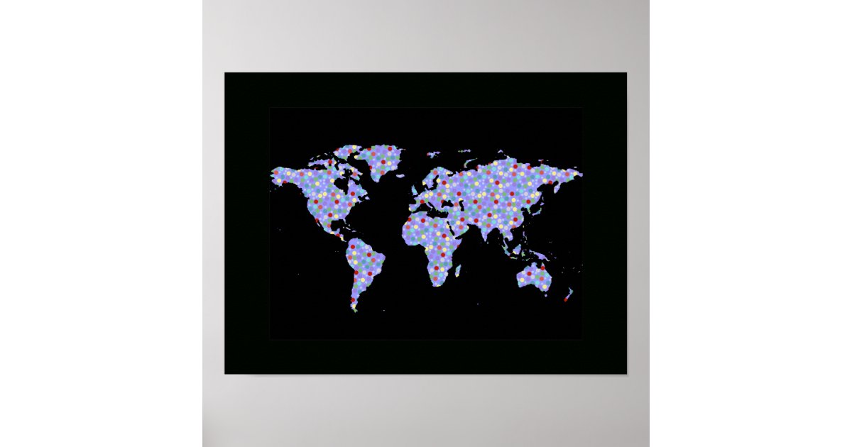 the world map and colour dots poster | Zazzle