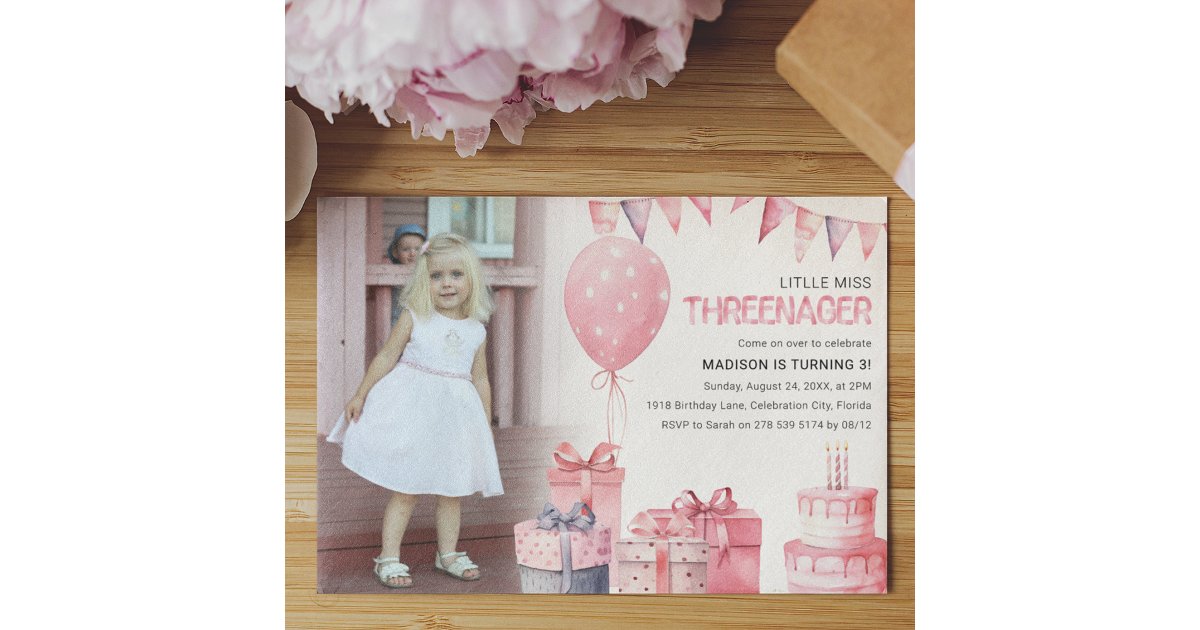 Threenager | Photo 3rd Birthday Party Invitation | Zazzle