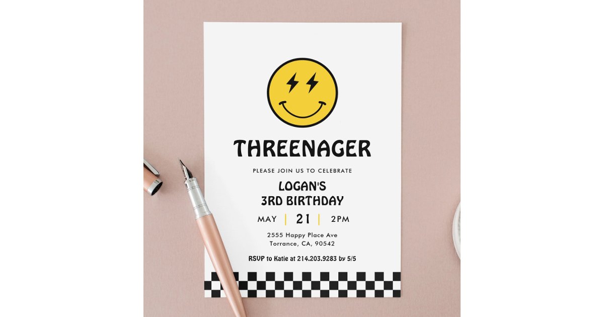 Threenager Retro Boy 3rd Birthday Party Invitation | Zazzle