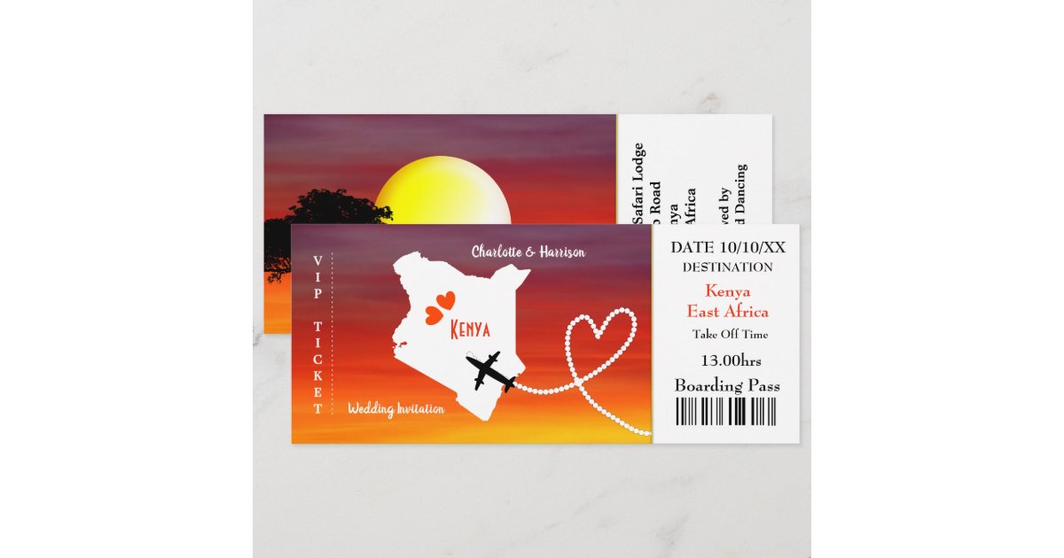 Ticket Boarding Pass Wedding Destination Kenya Invitation | Zazzle