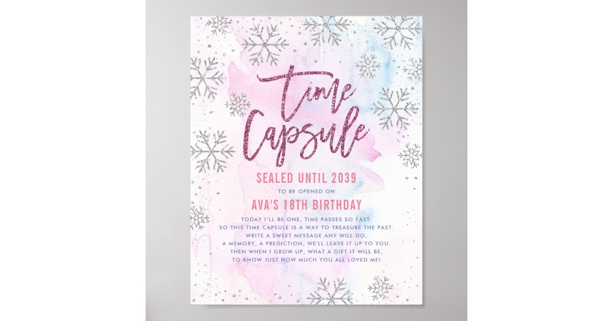 Time Capsule Silver Snowflake Glitter Magenta Poster | Zazzle