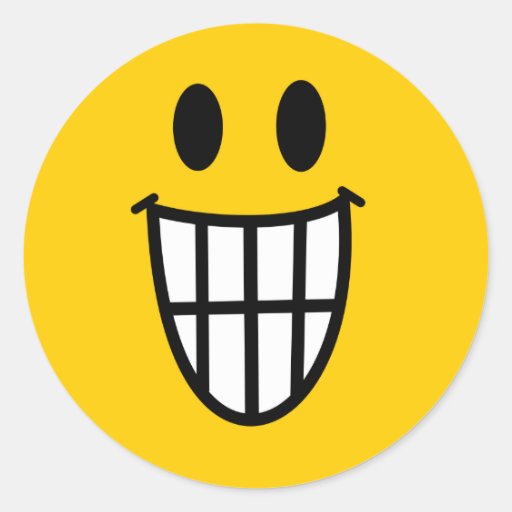 Toothy grin smiley round sticker | Zazzle
