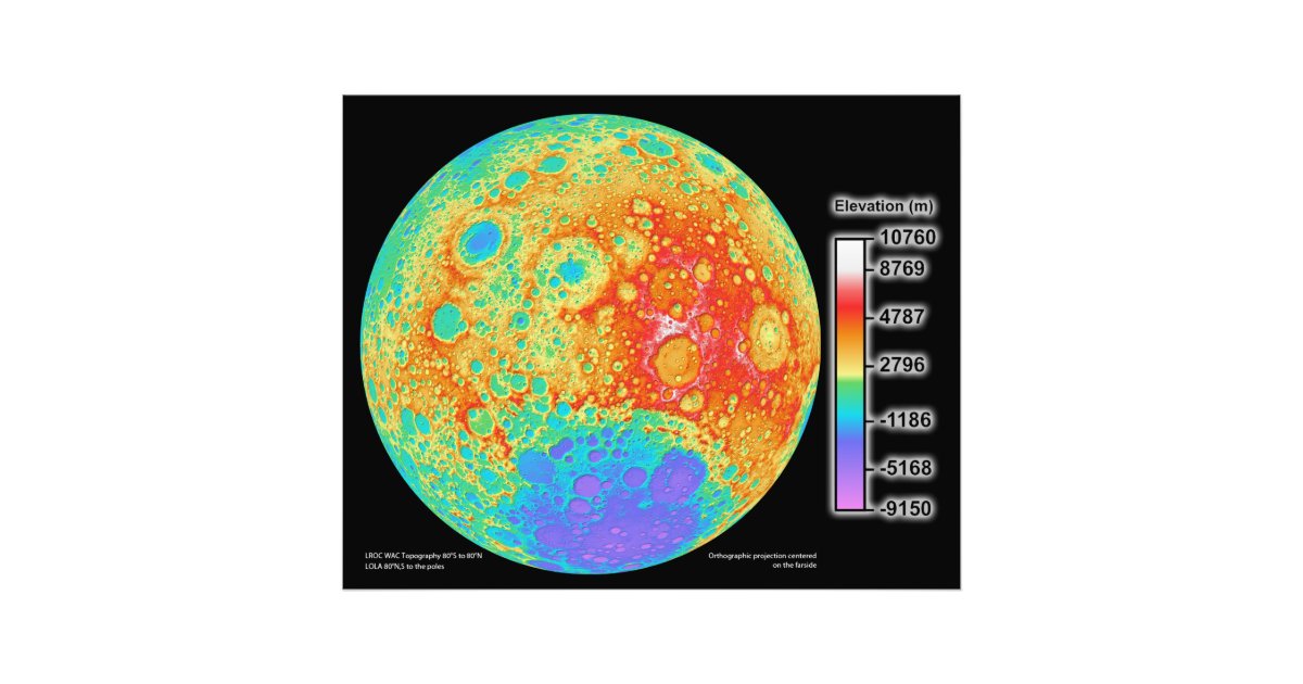 Topographic Colour Map of the Moon's Lunar Surface Photo Print | Zazzle