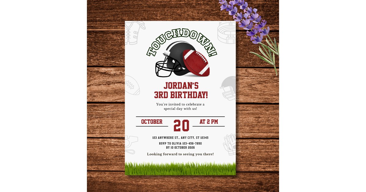 Touchdown Football Birthday Party Invitation | Zazzle
