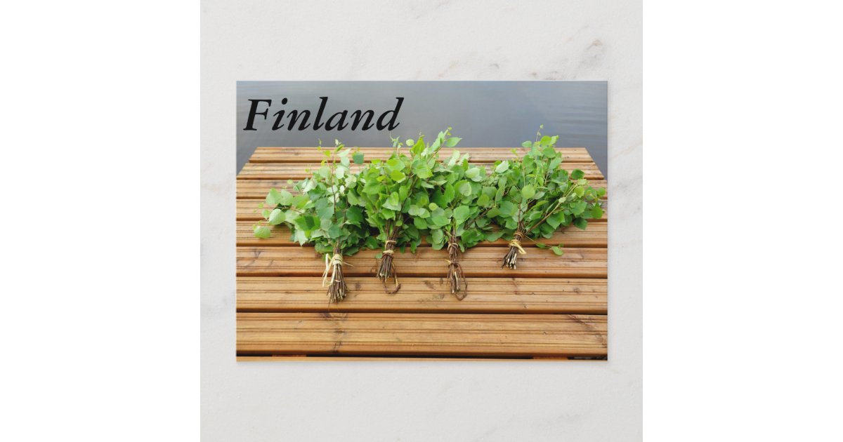 Traditional Finnish bath whisks on a jetty Postcard | Zazzle