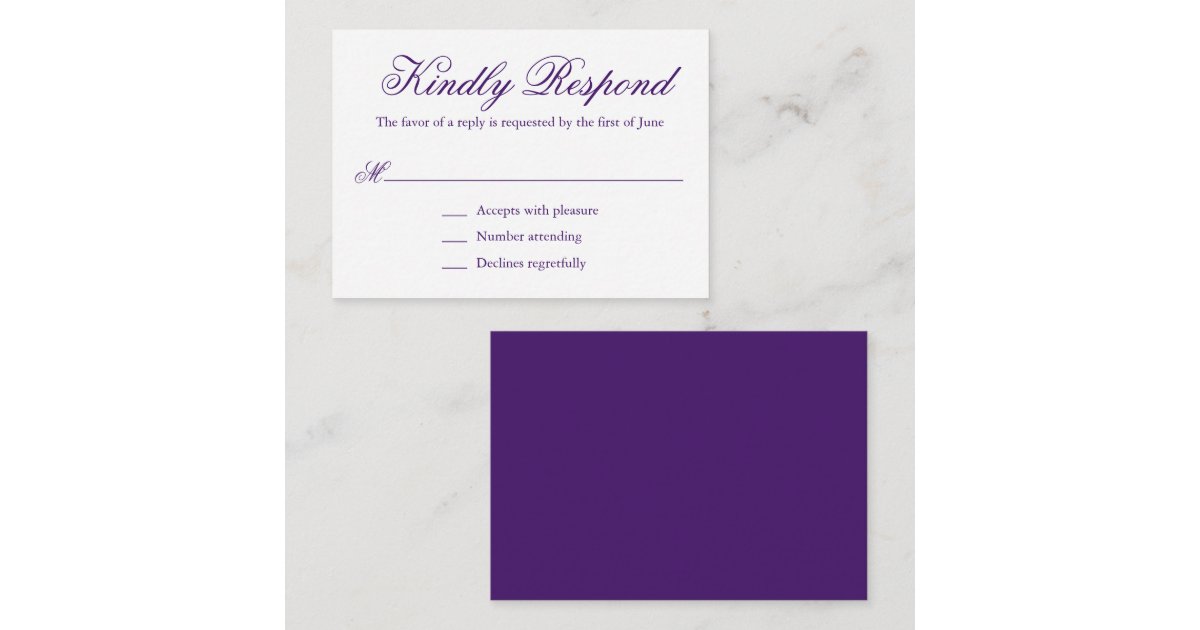 Traditional Purple Formal Mini Wedding RSVP Card | Zazzle
