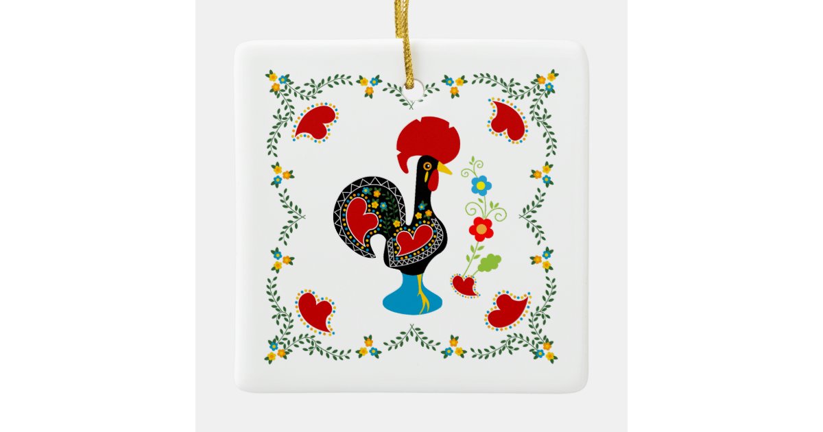 Traditional Rooster of Portugal Happy Birthday Ceramic Ornament | Zazzle
